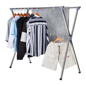 hyzswgc foldable clothes drying rack, 95 inches adjustable stainless steel laundry drying rack with 20 windproof hooks for clothes, blanket, llinens, shoes, indoor/outdoor