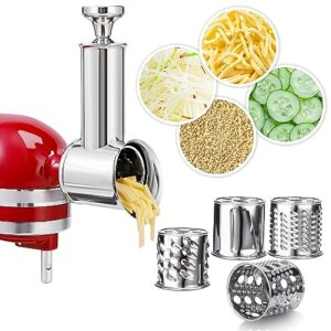 stainless steel slicer shredder attachment for kitchenaid stand mixer, salad maker cheese grater vegetable slicer attachment for kitchenaid with 4 blades by kingeagle