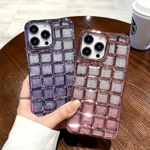 Fycyko Case for iPhone 14 Pro Max Glitter Phone Case 3D Wave Lattice Luxury Plating Aesthetic Cute Gradient Twinkle Bling Sparkle Design for iPhone 14 Pro Max Women Girl Men 6.7'' Purple