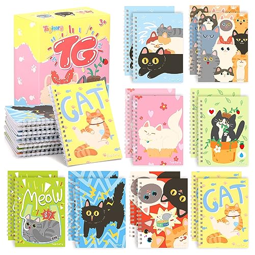 Tagitary Mini Notepads Cat Style Journal Notebooks,5.7X4 INCH Cat Themed Party Favors,16 PCS Small Pocket Notebooks,Fun School Classroom Prizes Goodie Bag Stuffers,Birthday Party Supplies for Kids