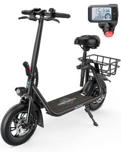 urbanmax c1 electric scooter with seat, 450w powerful motor up to 22 miles range, foldable electric scooter for adults max speed 15.5 mph, electric scooter for commuting with basket