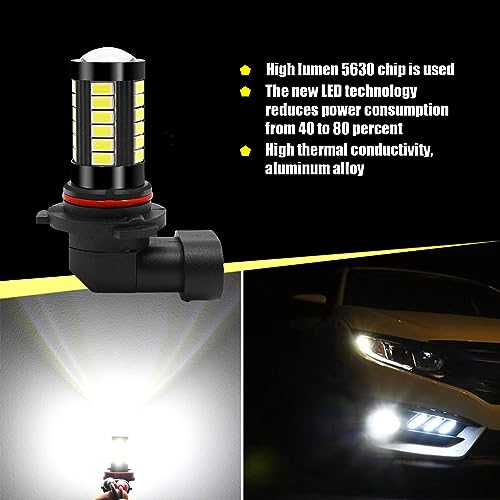 Hawyet 2 PCS 9005 5730-33SMD LED Fog Light Bulbs, 6500K Bright Anti-fog Lights, 12V Plug and Play 1500 Lumen Power LED Bulbs, Universal for Car, Truck, SUV Vans LED Light Replacement (White)