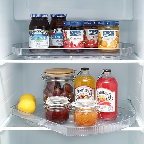 LAMU Square Lazy Susan Organizer for Refrigerator, Slide and 360° Rotate Rectangle Turntable Organizer and Storage for Fridge, Cabinet, Pantry, Kitchen Countertop, 16.53'', Clear