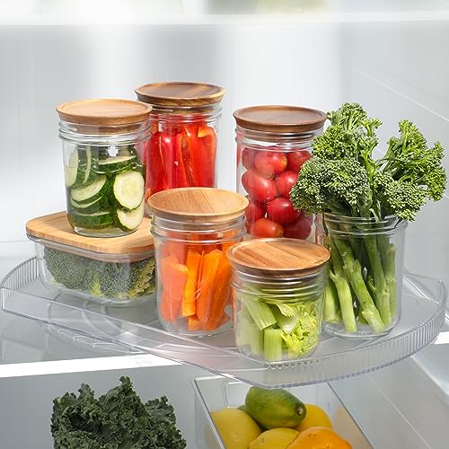 LAMU Square Lazy Susan Organizer for Refrigerator, Slide and 360° Rotate Rectangle Turntable Organizer and Storage for Fridge, Cabinet, Pantry, Kitchen Countertop, 16.53'', Clear