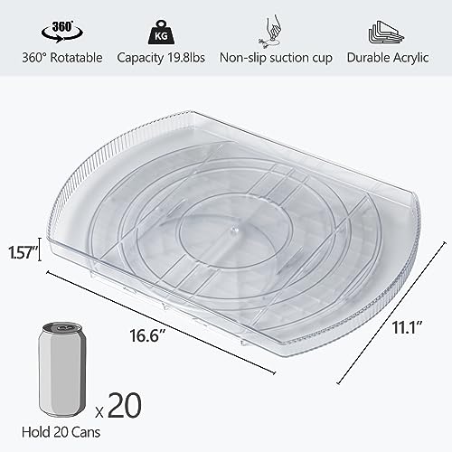 LAMU Square Lazy Susan Organizer for Refrigerator, Slide and 360° Rotate Rectangle Turntable Organizer and Storage for Fridge, Cabinet, Pantry, Kitchen Countertop, 16.53'', Clear