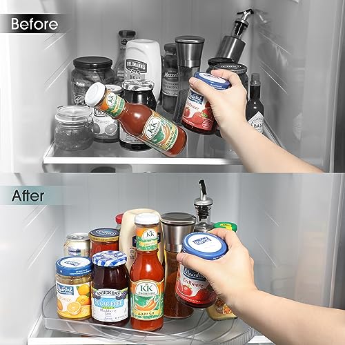 LAMU Square Lazy Susan Organizer for Refrigerator, Slide and 360° Rotate Rectangle Turntable Organizer and Storage for Fridge, Cabinet, Pantry, Kitchen Countertop, 16.53'', Clear