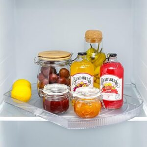 LAMU Square Lazy Susan Organizer for Refrigerator, Slide and 360° Rotate Rectangle Turntable Organizer and Storage for Fridge, Cabinet, Pantry, Kitchen Countertop, 16.53'', Clear