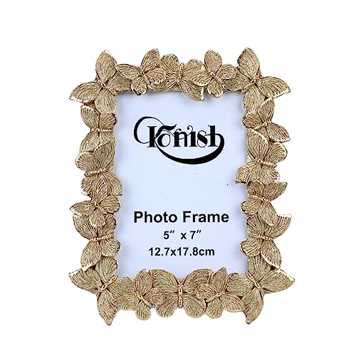 5x7 Antique Picture Frame Gold Butterfly 5 x 7 Vintage Photo Frames for Tabletop Display and Wall Mount Vertical Horizontal