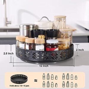 LEMIKKLE 12" Lazy Susan Organizer for Cabinet Countertop, Rotating Kitchen Table Organizer Counter Tray, Turntable Spice Rack Organizer for Kitchen Bathroom Pantry Vanity (Black 12")