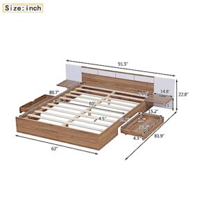 OTRIEK Queen Size Bed Frame with Headboard & Shelves, Modern Platform Bed with USB Ports & Sockets, No Box Spring Needed for Boys Girls Bedroom, Easy Assembly (Natural, Queen)