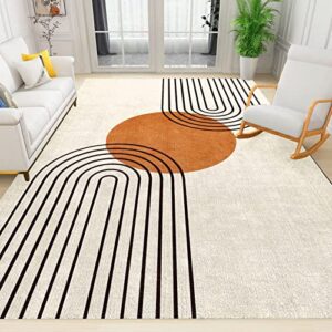 ritadi boho mid century modern abstrac art line minimalist area rug, vintage ivory orange indoor non-slip kids rugs, for living room bedroom dining room farmhouse,5 x 7ft