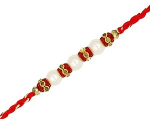 traditional white pearl rakhi for brother multicolor beautiful & designer thread raksha bandhan rakhi for loving brother bhai rurakh0040