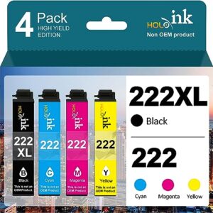 222XL Remanufactured Ink Cartridge Replacement for Epson 222 Ink Cartridges 222XL for Expression Home XP-5200 Workforce WF-2960 Printer (Black, Cyan, Magenta, Yellow, 4 Pack)