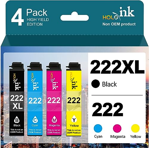 222XL Remanufactured Ink Cartridge Replacement for Epson 222 Ink Cartridges 222XL for Expression Home XP-5200 Workforce WF-2960 Printer (Black, Cyan, Magenta, Yellow, 4 Pack)