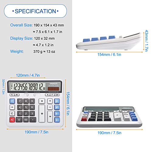 Desktop Calculator and 5pcs Mesh Zipper Pouch Bundle, 12-Digit Battery Solar Powered LCD Display Big Button Calculator, A4 A5 A6 Lightweight Nylon File Folders Document Organizer Cosmetic Bags