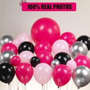 Hot Pink Black Pink Silver Balloon Arch Kit Princess doll Balloon Garland For Black Princess Party Decorations Bachelorette Birthday Adult Supplies Mean Girl Baby Shower Backdrop Prop Decor