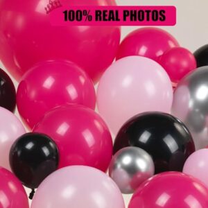 Hot Pink Black Pink Silver Balloon Arch Kit Princess doll Balloon Garland For Black Princess Party Decorations Bachelorette Birthday Adult Supplies Mean Girl Baby Shower Backdrop Prop Decor