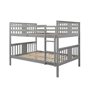 BIADNBZ Full Over Full Bunk Bed with Ladder and Guardrails, Wooden Low Bunkbeds, for Kids Teens Adults Bedroom Guest Room, Gray