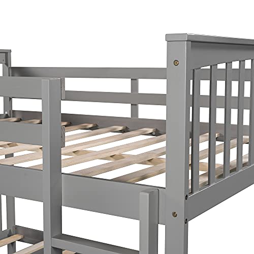 BIADNBZ Full Over Full Bunk Bed with Ladder and Guardrails, Wooden Low Bunkbeds, for Kids Teens Adults Bedroom Guest Room, Gray