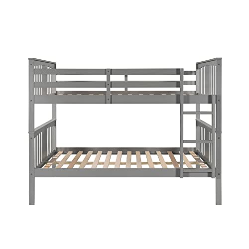 BIADNBZ Full Over Full Bunk Bed with Ladder and Guardrails, Wooden Low Bunkbeds, for Kids Teens Adults Bedroom Guest Room, Gray