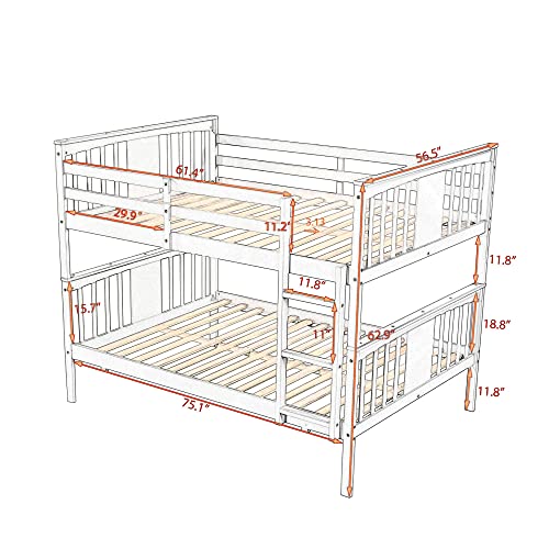 BIADNBZ Full Over Full Bunk Bed with Ladder and Guardrails, Wooden Low Bunkbeds, for Kids Teens Adults Bedroom Guest Room, Gray