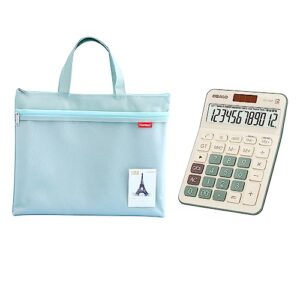 pocket small size desk calculator and large double pocket waterproof file bag with handle bundle