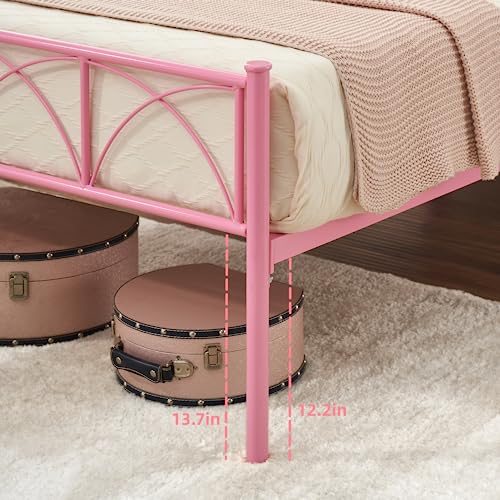 GAOMON Modern Stylish Iron Bed Frame with Headborad & Footboard,Firm Support Structure, Metal Platform Bed Frame, No Box Spring Needed, Under Bed Storage, Simple Assembly(Pink,Twin)