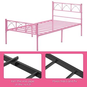 GAOMON Modern Stylish Iron Bed Frame with Headborad & Footboard,Firm Support Structure, Metal Platform Bed Frame, No Box Spring Needed, Under Bed Storage, Simple Assembly(Pink,Twin)