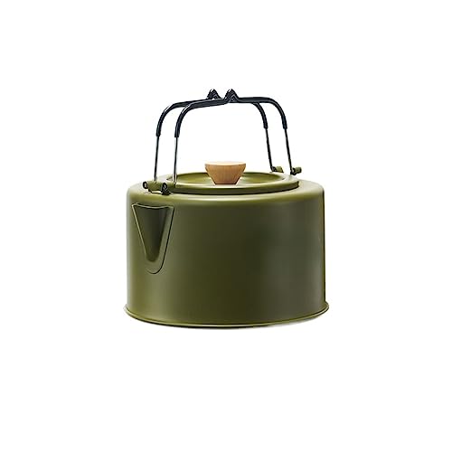 INKFUL Camping Kettle Camping Tea Kettle Coffee Kettle Large Outdoor Hiking Kettle 1L Outdoor Cookware Food Grade 304 Stainless Steel + Non-stick Coating Portable Kettle (green)