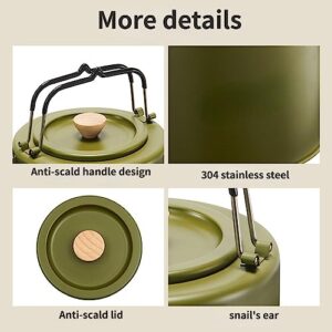 INKFUL Camping Kettle Camping Tea Kettle Coffee Kettle Large Outdoor Hiking Kettle 1L Outdoor Cookware Food Grade 304 Stainless Steel + Non-stick Coating Portable Kettle (green)