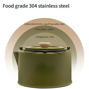 INKFUL Camping Kettle Camping Tea Kettle Coffee Kettle Large Outdoor Hiking Kettle 1L Outdoor Cookware Food Grade 304 Stainless Steel + Non-stick Coating Portable Kettle (green)