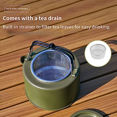 INKFUL Camping Kettle Camping Tea Kettle Coffee Kettle Large Outdoor Hiking Kettle 1L Outdoor Cookware Food Grade 304 Stainless Steel + Non-stick Coating Portable Kettle (green)