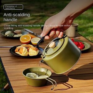 INKFUL Camping Kettle Camping Tea Kettle Coffee Kettle Large Outdoor Hiking Kettle 1L Outdoor Cookware Food Grade 304 Stainless Steel + Non-stick Coating Portable Kettle (green)