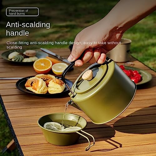 INKFUL Camping Kettle Camping Tea Kettle Coffee Kettle Large Outdoor Hiking Kettle 1L Outdoor Cookware Food Grade 304 Stainless Steel + Non-stick Coating Portable Kettle (green)