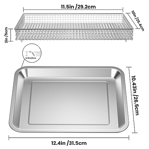 Stainless Steel Baking Tray Pan and Air Fryer Basket Compatible with Cuisinart Airfryer TOA-060 and TOA-065 for Cuisinart air fryer replacement parts