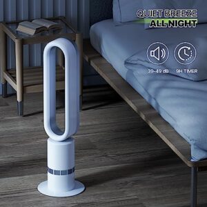 Magshion 31-Inch Oscillating Quiet Bladeless Tower Fan with Remote Control for Home Bedroom Cooling Warm Modes White