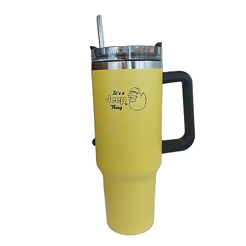 Jeep Duck Logo 40 oz Insulated Travel Mug Tumbler with Handle | Double Wall Vacuum Sealed Stainless Steel Cup w/Straw and Lid (Yellow)