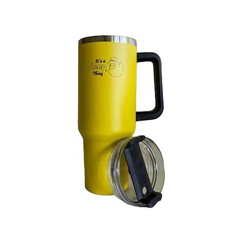 Jeep Duck Logo 40 oz Insulated Travel Mug Tumbler with Handle | Double Wall Vacuum Sealed Stainless Steel Cup w/Straw and Lid (Yellow)