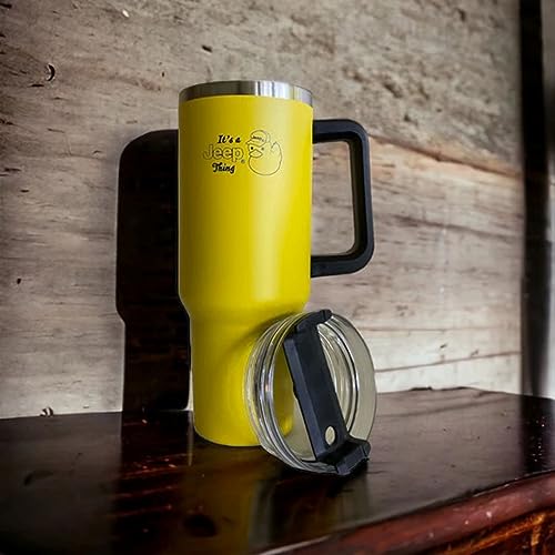 Jeep Duck Logo 40 oz Insulated Travel Mug Tumbler with Handle | Double Wall Vacuum Sealed Stainless Steel Cup w/Straw and Lid (Yellow)