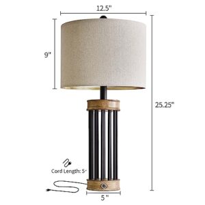 G-SAFAVA 24" USB A+C 3-Way Dimmable Touch Control Industrial Table Lamp Set of 2 for Living Room Nightstand Beside Lamps for Bedroom(Include Two Bulbs)