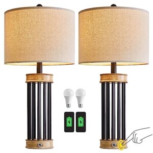 G-SAFAVA 24" USB A+C 3-Way Dimmable Touch Control Industrial Table Lamp Set of 2 for Living Room Nightstand Beside Lamps for Bedroom(Include Two Bulbs)