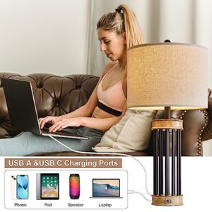 G-SAFAVA 24" USB A+C 3-Way Dimmable Touch Control Industrial Table Lamp Set of 2 for Living Room Nightstand Beside Lamps for Bedroom(Include Two Bulbs)