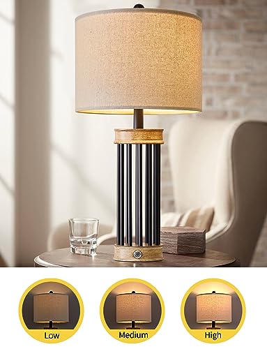 G-SAFAVA 24" USB A+C 3-Way Dimmable Touch Control Industrial Table Lamp Set of 2 for Living Room Nightstand Beside Lamps for Bedroom(Include Two Bulbs)