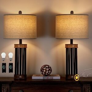 G-SAFAVA 24" USB A+C 3-Way Dimmable Touch Control Industrial Table Lamp Set of 2 for Living Room Nightstand Beside Lamps for Bedroom(Include Two Bulbs)