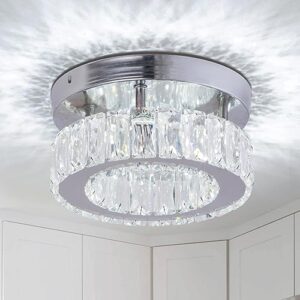 zenouidle modern crystal chandelier small flush mount ceiling light fixture led crystal ceiling light for dining room bedroom living room hallway (cool white)