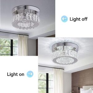 Zenouidle Modern Crystal Chandelier Small Flush Mount Ceiling Light Fixture LED Crystal Ceiling Light for Dining Room Bedroom Living Room Hallway (Cool White)