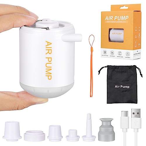 FACULX Portable Air Pump+ Camping Light Ultra-Mini Air Pump with 2000mAh Battery USB Rechargeable for Pool Floats Air Bed Air Mattress Swimming Ring Vacuum Storage Bags