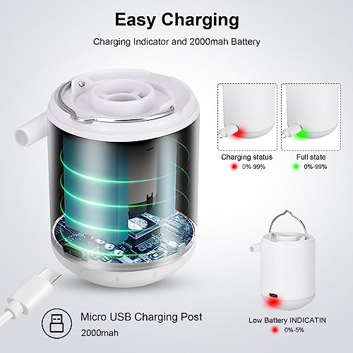 FACULX Portable Air Pump+ Camping Light Ultra-Mini Air Pump with 2000mAh Battery USB Rechargeable for Pool Floats Air Bed Air Mattress Swimming Ring Vacuum Storage Bags