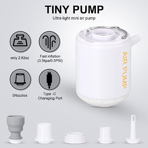 FACULX Portable Air Pump+ Camping Light Ultra-Mini Air Pump with 2000mAh Battery USB Rechargeable for Pool Floats Air Bed Air Mattress Swimming Ring Vacuum Storage Bags