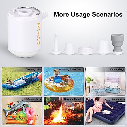 FACULX Portable Air Pump+ Camping Light Ultra-Mini Air Pump with 2000mAh Battery USB Rechargeable for Pool Floats Air Bed Air Mattress Swimming Ring Vacuum Storage Bags